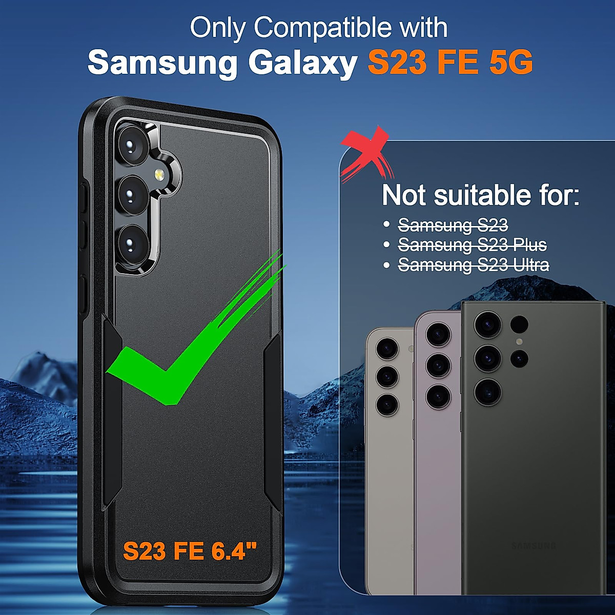 Oterkin for Samsung Galaxy S23 FE Case, [3 in 1] Galaxy S23 FE 5G Case with [2Pcs Tempered Glass Screen Protector][10FT Military Grade Defense][Heavy Duty Protection] S23 FE 5G Case (Black)