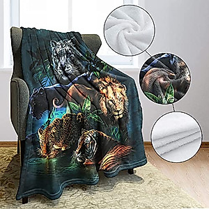 HommomH 60"x80" Blanket Soft Fluffy Fleece Throw for Sofa Bed Tiger Leopard Lion