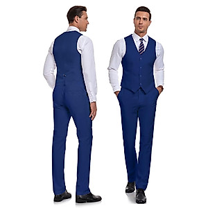 Wehilion Men's Suits 2 Pieces, Navy Blue Vest Pants Set for Men V-Neck Slim Fit Casual Waistcoat Suit nv-xs