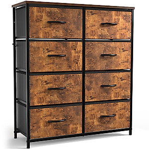 SMUG Dresser for Bedroom Cabinet Organizers Wood Top Table Furniture with 8 Fabric Storage Tower Unit, Chest of Drawers for Closet, Living Room, Hallway, Porch, Rust Brown