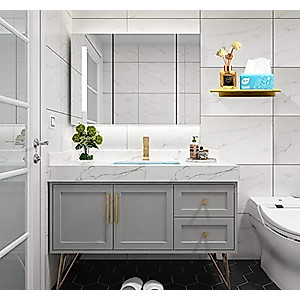 SinLoon 7.8 Inch Small Shelf in Flat Satin Aluminum Bathroom Shelf Wall Mount for Small Speaker Smartphone, Tablet, Toiletries(7.8in Gold)