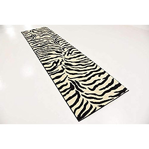 Unique Loom Wildlife Collection Animal Inspired with Zebra Design Area Rug, 2 ft 7 in x 10 ft, Ivory/Black