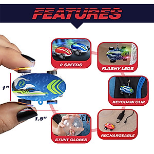 USA Toyz Whipz Duo Micro Racers Toy Cars for Kids - 2pk Mini Keychain Cars, Glow in The Dark LED Fast Pocket Racers Fidget Toys, 2 Mini Cars with 2 Racing Stunt Balls, 2 Clips, and 2 USB Chargers