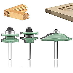 LEATBUY 1/4-Inch Shank Raised Panel Router Bit Set 3 PCS, Round Over Cabinet Door Rail and Stile Router Bits, Woodworking Wood Cutter, Wood Carbide Groove Tongue Milling Tool(1/2-H Double)
