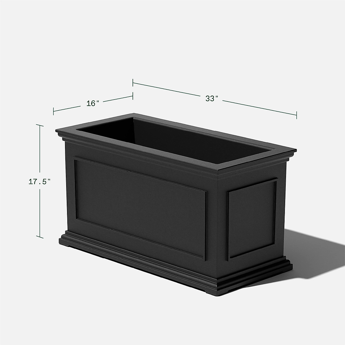Veradek Brixton Series Large Plastic Planter - Black, Outdoor Patio/Balcony, All-Weather Resistant, Dimensions: 17.5"H x 16"W x 32"L, Classic Estate Design for Flowers, Trees, Shrubs