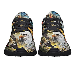 Native American Flag Pride Shoes for Men Women Running Sneakers Breathable Casual Sport Tennis Shoes Gift for Him Her Black Size 12