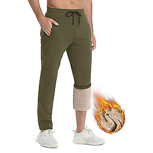 TACVASEN Mens Thermal Pants Long Open Bottom Fleece Lined Sweatpant Winter Jogger Trousers Thick Sweatpants Men Army Green
