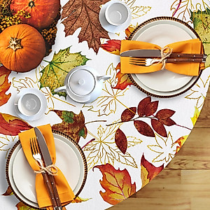 Tailus Fall Maple Leaves Round Tablecloth 60 x 60 Inch, Autumn Gold Leaf Decorative Table Cloth Rustic Dining Table Cover, Farmhouse Thanksgiving Dinner Party Picnic Decoration