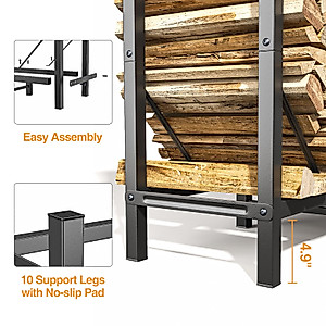 GREENER 8FT Firewood Rack Outdoor Heavy Duty Wood Rack for Firewood Indoor Log Holder for Fireplace, Fire Wood Holder Metal Lumber Storage Carrier Firewood Log Rack Stand Stacker for Patio Porch Black