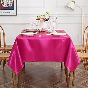 Cobedzy 1 Pack Hot Pink Satin Tablecloth, 58 x 102 Inches Rectangle Satin Table Cover,Smooth Fabric Satin Table Cloths,Luxury Silk Tablecloth for Party Wedding Dinner Restaurant