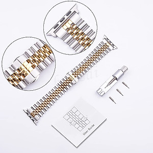 baozai Compatible with Apple Watch 49mm 45mm 44mm 42mm, Solid Stainless Steel iWatch Band Replacement for Apple Watch Ultra2/Ultra & Series 9/8/7/6/5/4/3/2/1/SE for Men, Silver/Gold, 49mm/45mm/44mm