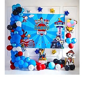 Paw Dog Birthday Party Decorations, Paw Theme Party Supplies Set for Girl’s/Boy’s with Balloons Garland kit, Dog Patrol Backdrop, Dog Foil Balloons (B)