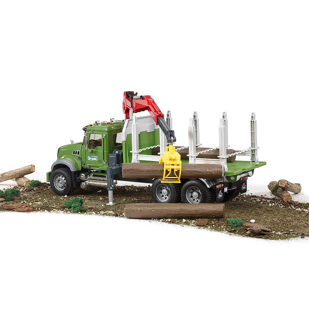 Mack Granite Timber Truck with Loading Crane and 3 Trunks