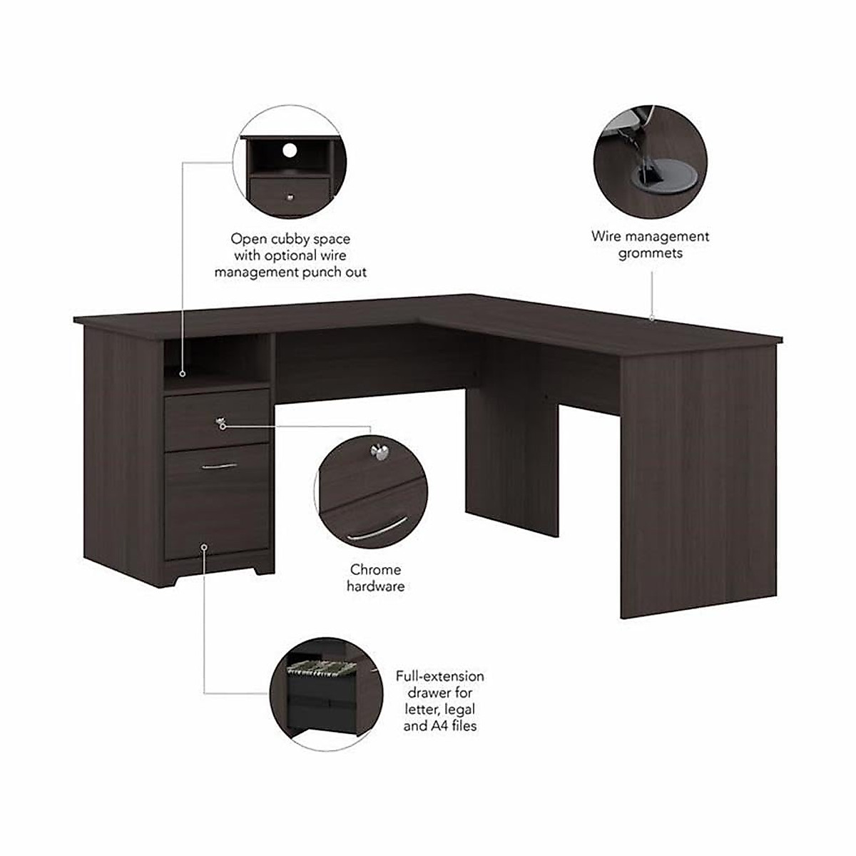 Bush Furniture Cabot 60W L Shaped Computer Desk with Drawers, Heather Gray
