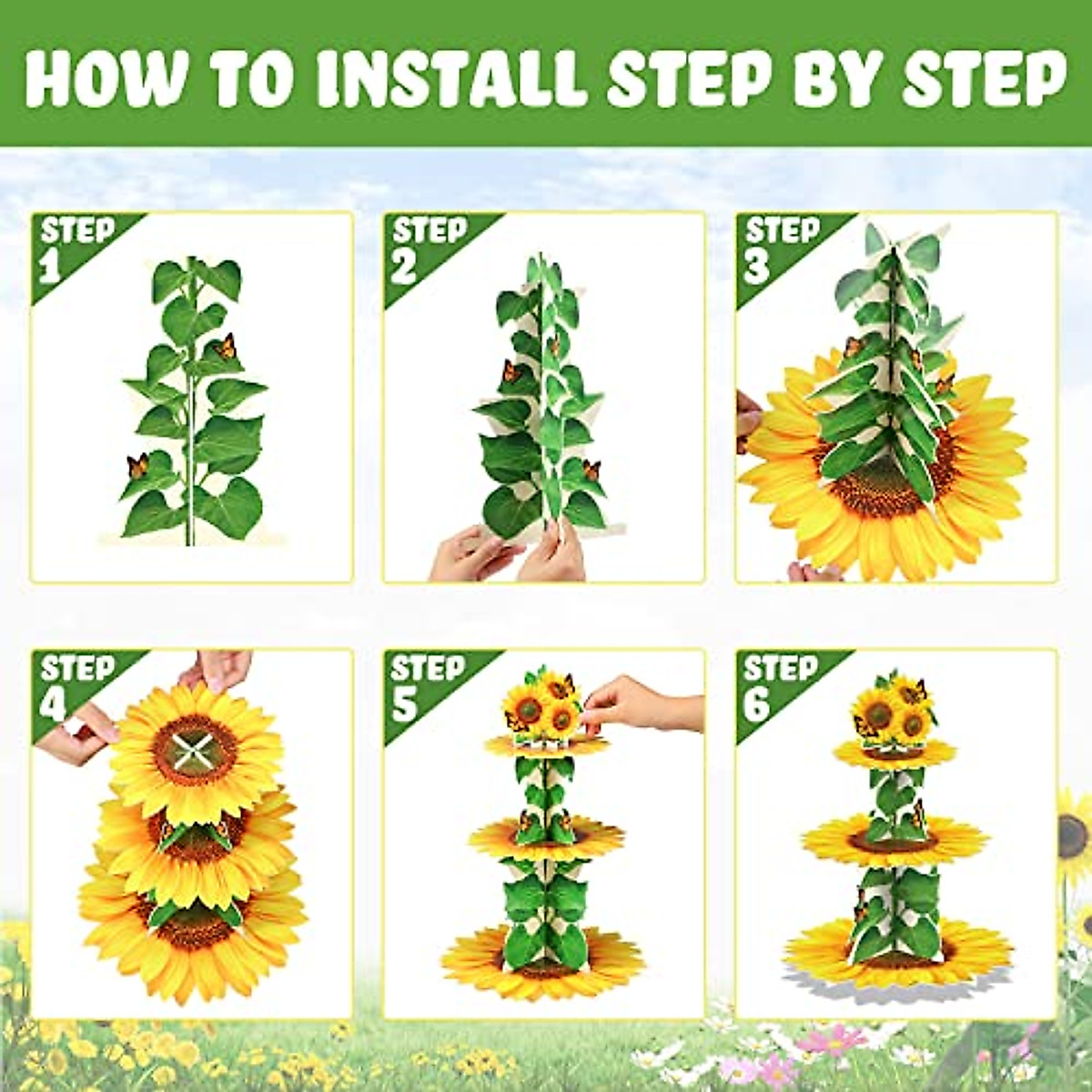 Sunflower Cupcake Stand Sunflower Party Decorations Supplies 3 Tier Summer Yellow Sunflowers Cake Decorations Cupcake Holder Stand for Women Girls Birthday Graduation Baby Shower Party Favor Decor