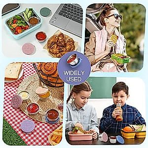 [6 Pack] Salad Dressing Container To Go, 1.6 oz Small Condiment Containers with Lids, Reusable Stainless Steel Sauce Cups Containers, Leakproof Silicone Lids for Lunch Bento Box, Picnic and Travel