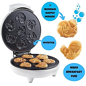 Mermaid Waffle Maker, Fun Easter Gift for Kids- Create 7 Different Mermaid Shaped Waffles in Minutes - A Fun, Cool Under the Sea Breakfast for Kids & Adults- Electric Nonstick Waffler Iron Ocean Theme
