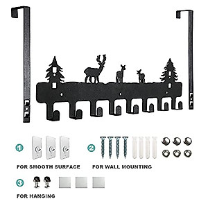 Over The Door Hooks Hanger 17.7" 8 Hooks, Door Mount Towel Rack Towel Hooks for Bedroom Kitchen Pool Beach Towels Bathrobe Wall Mount Hang on The Door Cabinet Cupboard Metal Sandblasted (Black)