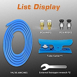 Bowden Tube for Ender 3, 1M Blue PTFE 3D Printer Teflon Tubing 1.75mm Filament Creality Bowden Tube for Ender 3 Pro Ender 5 Plus Cr-10 v2 3D Printer, Supplied with Tube Cutter, 2 X Pc4-M6 & Pc4-M10