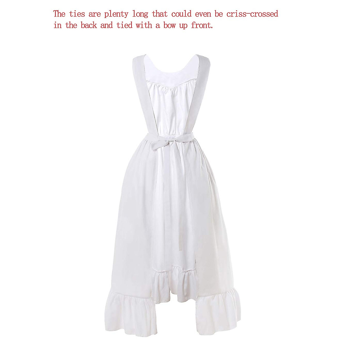 CR ROLECOS White Vintage Maid Ruffle Apron for Women Colonial Pioneer Peasant Apron Pinafore Adjustable Kitchen Gift L