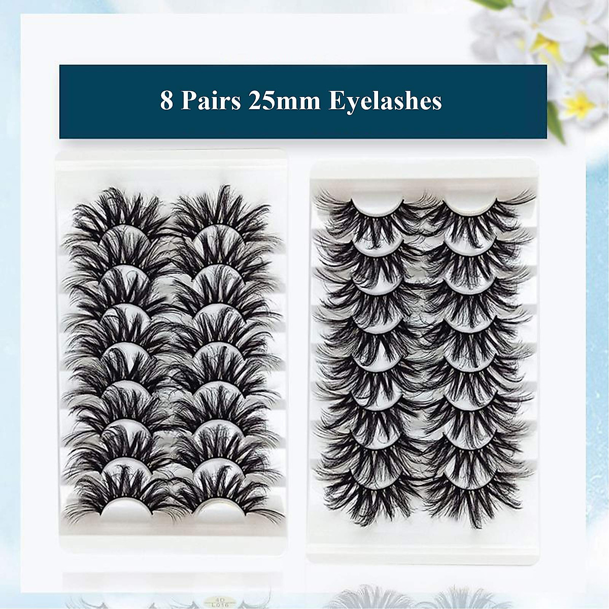 TEESTOU False Eyelashes 25MM Mink Lashes Strip Long Big Thick Fake Eyelashes Wispy Fluffy Halloween Eyelashes Pack 8 Pairs