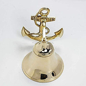 Nagina International 9" Premium Brass Polished Decorative Ornamental Anchor Bell | Pirate's Decorative Ship's Bell | Maritime Ocean Home Decor | Beach House Metal Bell