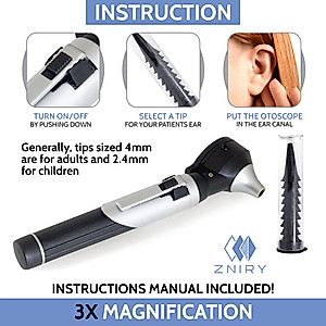 Zniry Fiber Optic Mini Otoscope - Ear Scope with Light, Ear Infection Detector (Black Color) Reguler