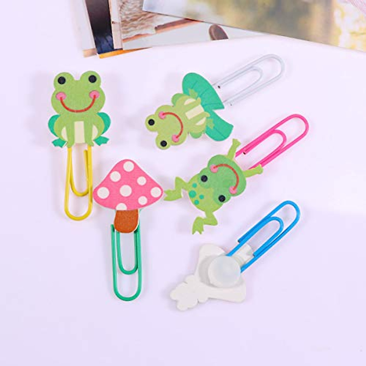 Toyvian Fun Frog Paper Clips, Creative Animal Shape, Small Paper Clips Bookmarks, Cute Paper Clips Frog Mushroom Paper Clips, Funny Desk Accessories Decor, Markers for Office Supplies 5 Pieces
