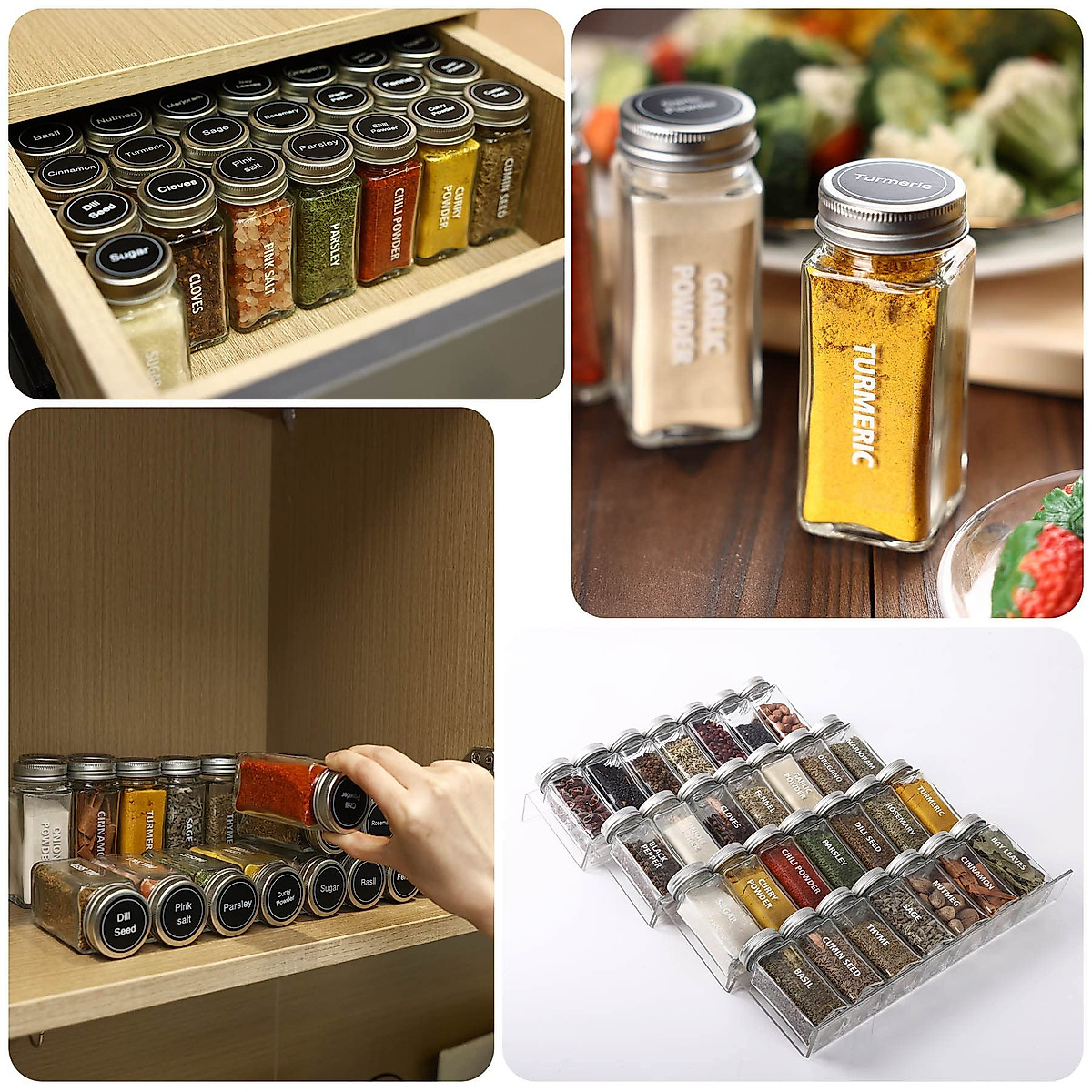 40-Pack 3.5 OZ Glass Spice Jars with 324 Labels, Shaker Lids and Airtight Metal Caps, Empty Reusable Square Seasoning Bottles, Spice Storage Containers, Marker and Stainless Steel Funnel