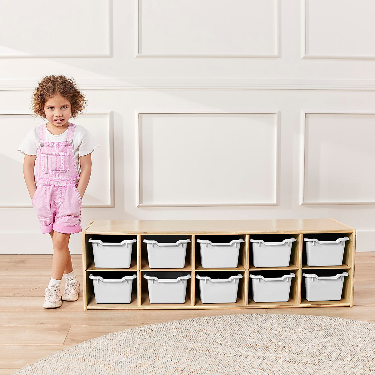 ECR4Kids Scoop Front Storage Bins, Multipurpose Organization, White, 10-Piece