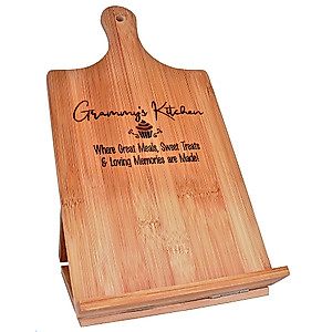 Grammy Gift Recipe Cookbook Holder Stand - Engraved Bamboo Cutting Board Foldable Chef Easel Metal Hinges Kickstand iPad Tablet Compatible Christmas Birthday Mother's Day Kitchen Decor (7.25x13.5)