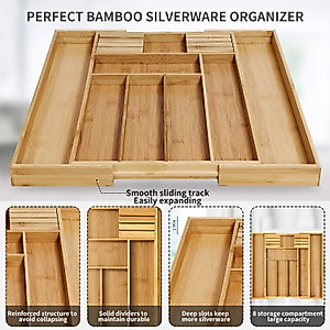 Expandable Silverware Organizer for Utensils Holder, Kitchen Drawer Organizer and Cutlery Tray with 2 Removable Knife Block,13-20inch