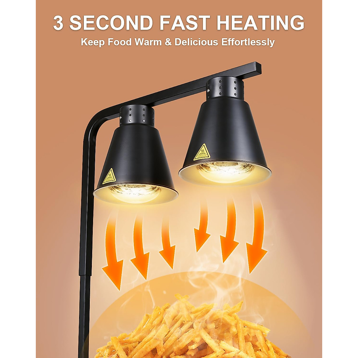 Food Heat Lamp: [2 Rapid-Heating Bulbs Included] Electric Commercial Food Warmer Lamp with Free-Standing, Heat Lamp for Food Catering Food Warming Lamp for Buffet Parties, 500W (Painted Black)