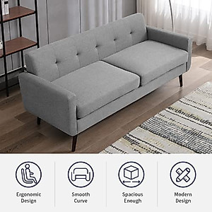 ZAFLY 80inches Loveseat Sofa, Modern Couch Button Tufted Upholstered Sofa Furniture with 5.9" Cushion for Living Room Bedroom Office Apartment (Light Gray)