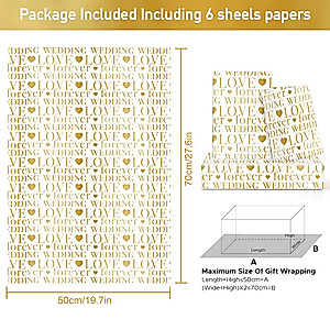 NEPOG Wedding Wrapping Paper, Love Forever Wedding Letter With Hearts White Gold Foil Design 6 Sheets Folded Flat 20x28 inches per Sheet for Valentines Day, Weddings, Bridal Showers, Engagements