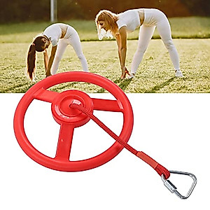 Uxsiya Children Gym Rotating Wheel,Children Gym Rotating Wheel Plastic Directional Wheel Kids Outdoor Fitness Exercise Wheel with Rope Red Swing for Kids Outdoor and Swingset Strong Heavy Duty