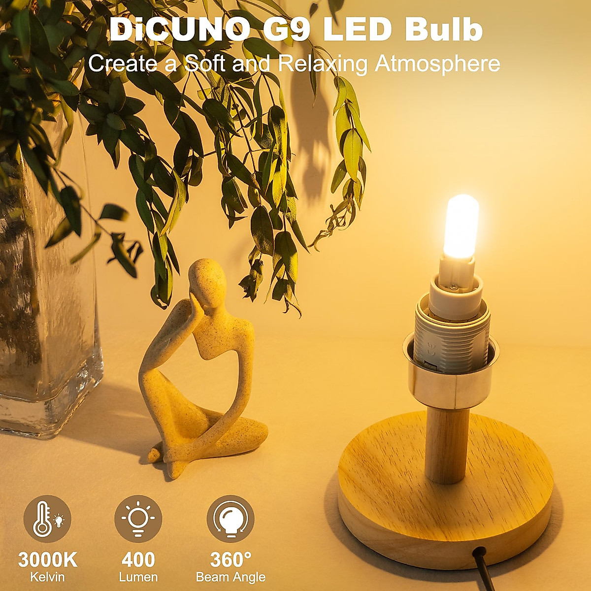 DiCUNO G9 LED Bulb 40W Equivalent, 4W, Warm White 3000K, 400LM, G9 Bi-pin LED Bulbs for Chandelier Light, Non-dimmable, G9 Halogen Bulb Replacement for Pendant Light, Home Lighting, Pack of 6