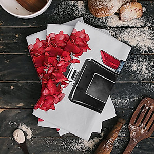 HELLOWINK Vintage Flower Perfume Bottle Microfiber Kitchen Towels with Hanging Loop, Super Absorbent&Machine Washable Dish Towels Hand Towels for Home Kitchen Bars, 18 x 28 Inches, Farmhouse Lipstick