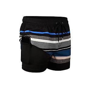 MADHERO Mens Swim Trunks with Compression Liner 2 in 1 Quick Dry Swimming Shorts Swimwear Striped Size M