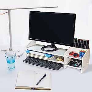 Catekro Monitor Stand Riser, 2 Tiers Wood Monitor Riser Stand with Storage Organizer, Multi-Purpose Desktop Organizer Riser for Computer,Laptop,Printer(Black)