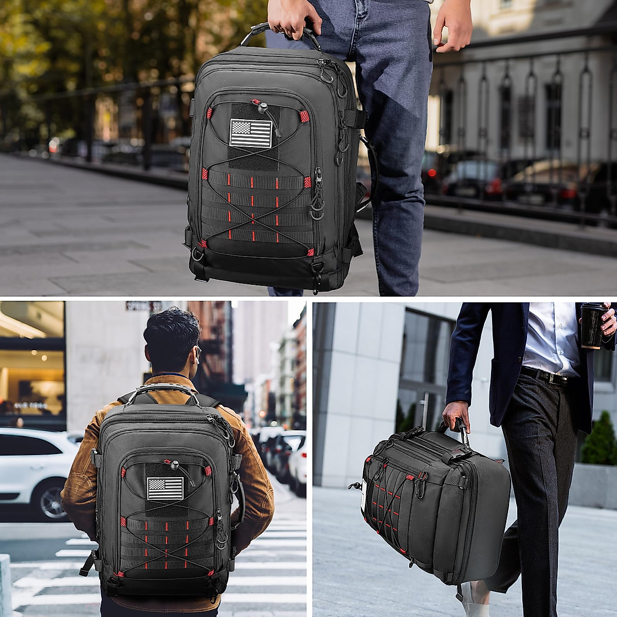 Vancropak Travel Backpack for Men, Extra Large 17.3 inch Laptop Backpacks, Flight Approved Sturdy Carry on Suitcase for Airplanes with 3 Packing Cubes, Expandable 50L Luggage Daypack Duffel Bag, Black