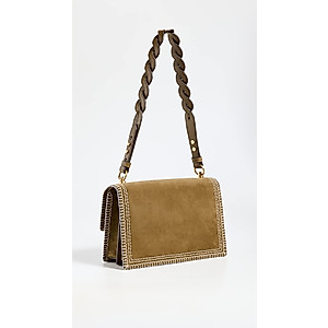 Tory Burch Women's Miller Suede Stitched Flap Shoulder Bag, Toasted Sesame, Tan, Brown, One Size