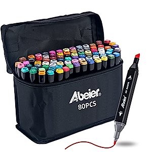 80 Colors Alcohol Based Markers, ABEIER Dual Tip Drawing Markers Set, Plus 1 Colorless Blender Pen, Permanent Sketch Animation Markers for Kids, Plumones, Adults Coloring and Artist Illustration