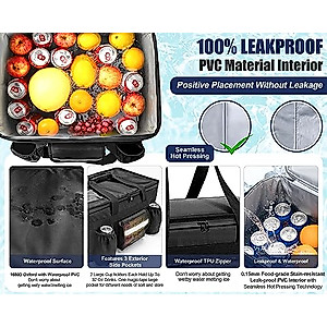 MyLifeUNIT 3XL Insulated Cooler Bag for Food Delivery & Grocery Shopping with Waterproof Zipper, Thermal Pizza Delivery Bag with Drink Holder for Car, Bike, Camping, Picnic, Beach, Keep Cold/Fresh/Warm