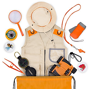 Kids Explorer Kit with Safari Vest & Hat for 3-12 Year Old Boys & Girls - Safari Costume Kids, Zoo Keeper, Paleontologist, Bug Kit & More - Giftable STEM Outdoor Explorer Kit for Kids + Bug Ebook