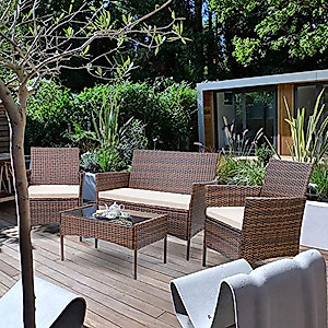 Homall Outdoor Indoor Use Backyard Porch Garden Poolside Balcony Sets Clearance Brown and Beige 4 Pieces Furniture