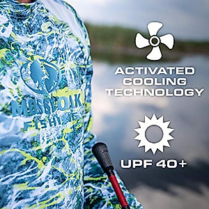 Mossy Oak Standard Men's Fishing Shirts Long Sleeve with UPF 40+ Sun Protection, Illusion Blue, Large