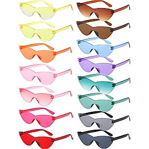 Weewooday 15 Pairs Candy Colored Rimless Sunglasses Cat Eye Colored Transparent Sunglasses for Women Men