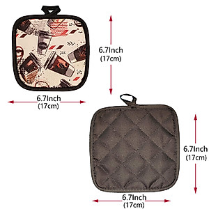 FSTIKO Funny Coffee Cup Oven Mitts and Pot Holders Sets 4 Pieces, Hot Pads Cotton Quilted Kitchen Mittens BBQ Gloves with Potholders Kitchen Microwave Gloves for Baking Cooking Grilling