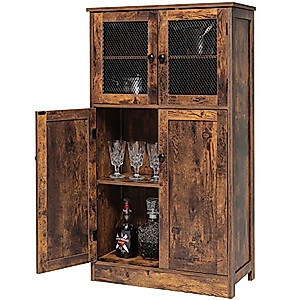 usikey Large Storage Cabinet with 4 Doors, Retro Floor Cabinet with Adjustable Shelf, 42.9”H x 23.6”L x 11.8”W, Multifunctional Cupboard, Sideboard for Bedroom, Living Room, Rustic Brown